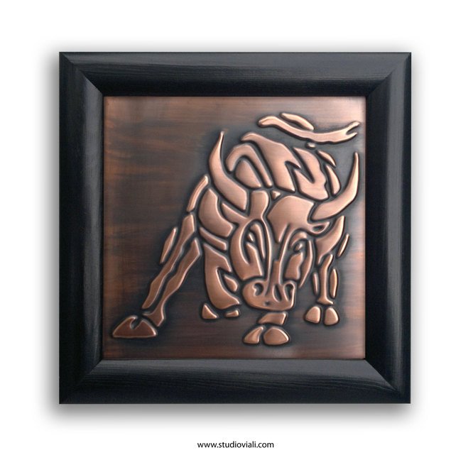 Taurus Zodiac Sign Framed Copper Plaque - MyMetalCraft
